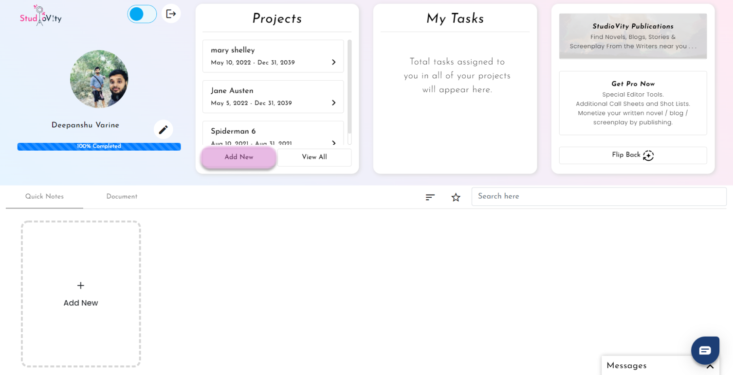 How to create a project in Studiovity. - StudioVity