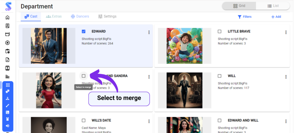 How to Merge Two Elements in Studiovity Film Department? - Studiovity