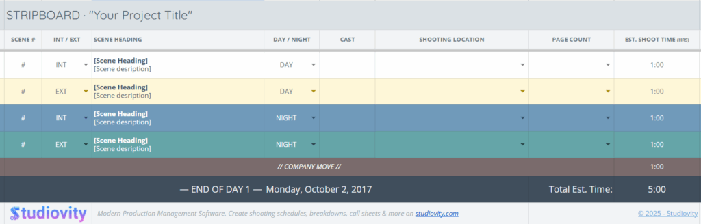 Download Free Film Production Stripboard Template — Streamline ...